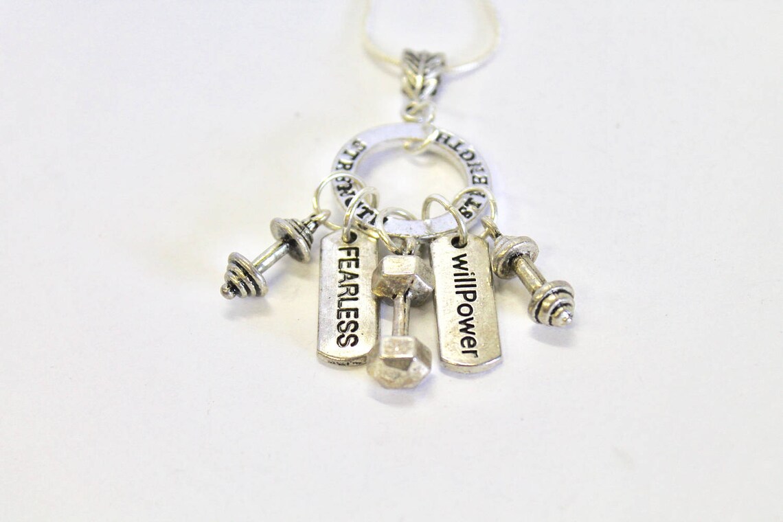 Strong Woman Weightlifting Charm Necklace, Exercise Jewelry, Strength ...