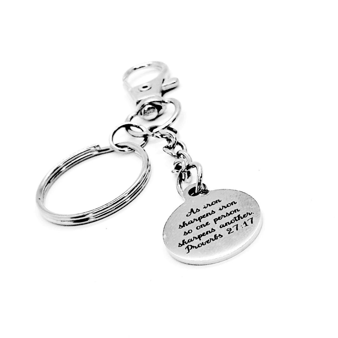 As Iron Sharpens Iron Keychain, Proverbs 27 17, Faith Gifts, Scripture ...