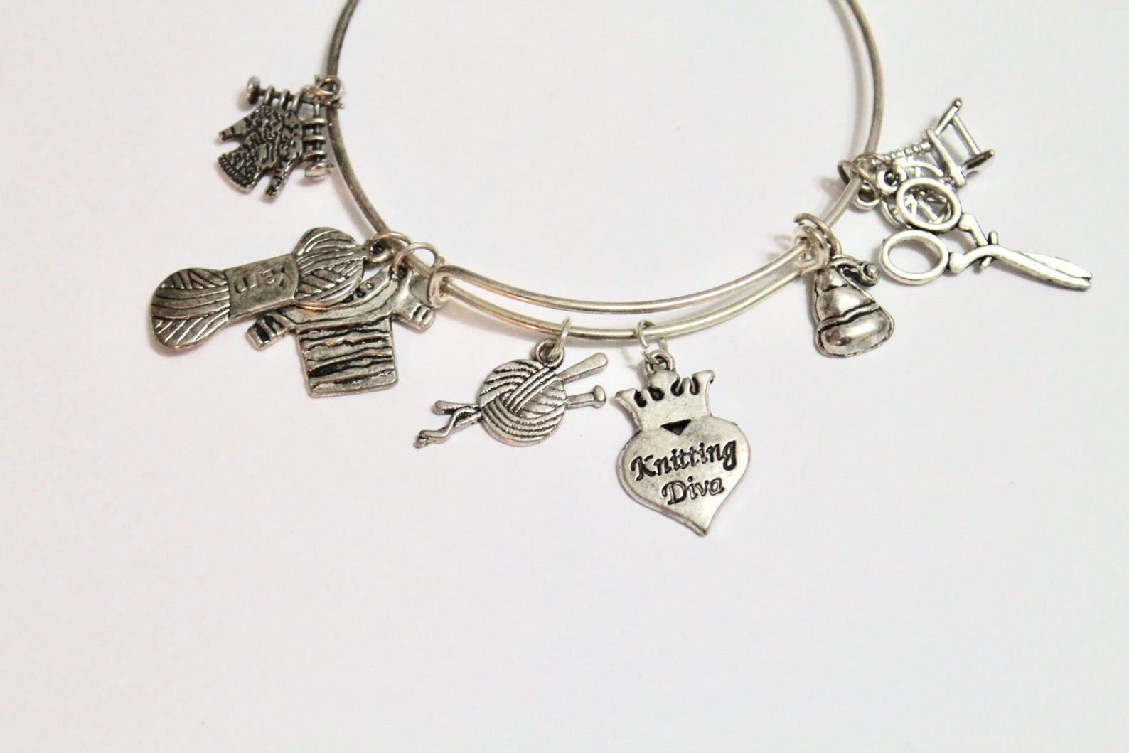 Knitting Diva Expanding Bangle Charm Bracelet Gift for Her - Etsy