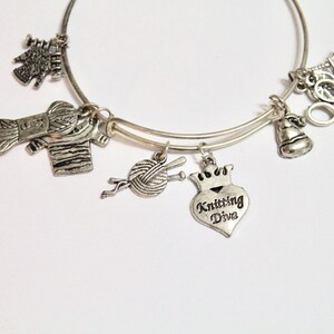 Knitting Diva Expanding Bangle Charm Bracelet, Gift for Her, Knitting ...