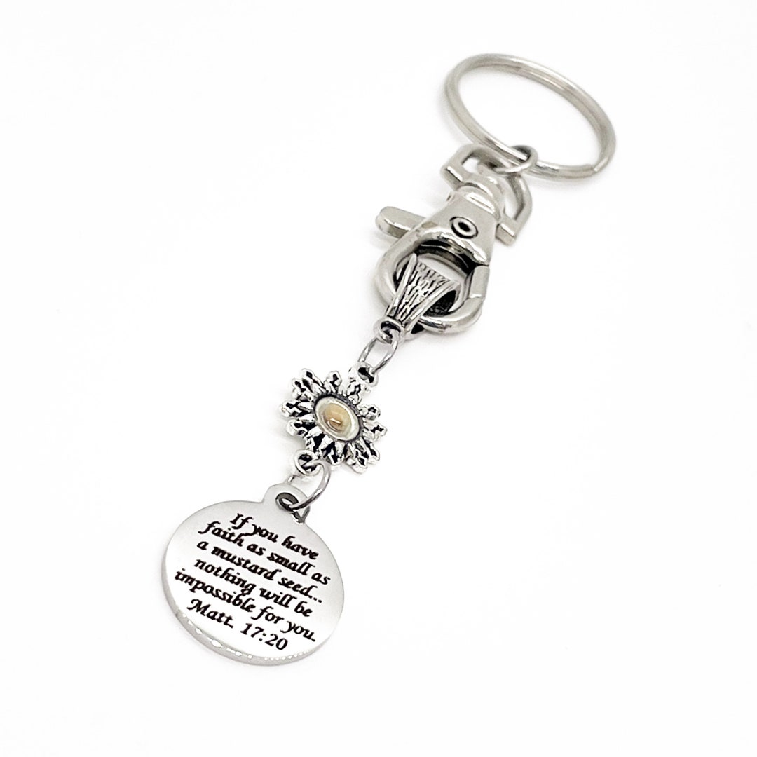 Mustard Seed Keychain, Mustard Seed Scripture Charm, Mustard Seed Gift ...