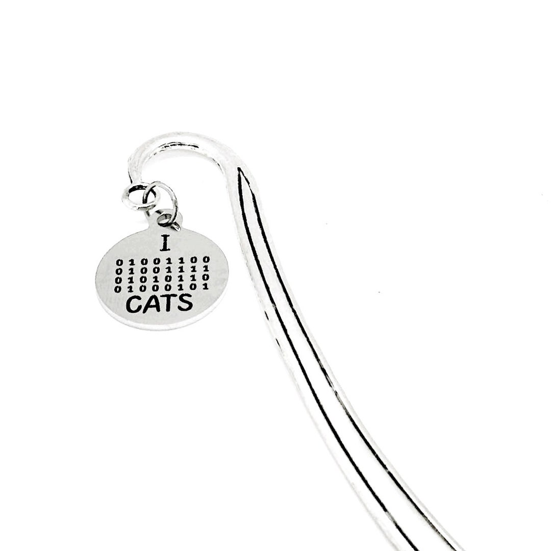 I Love Cats Charm Bookmark, Binary Code Text, Cat Lover, Tech Nerd Gift ...