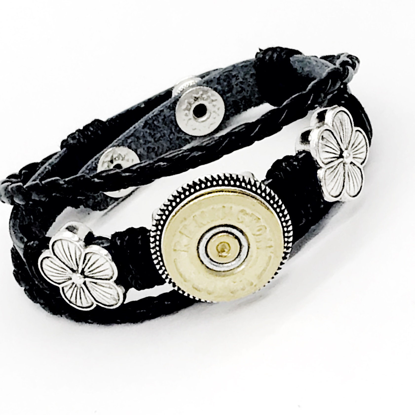 Shotgun Shell Bracelet, 20 Gauge Black Leather Shotgun Shell Bracelet ...