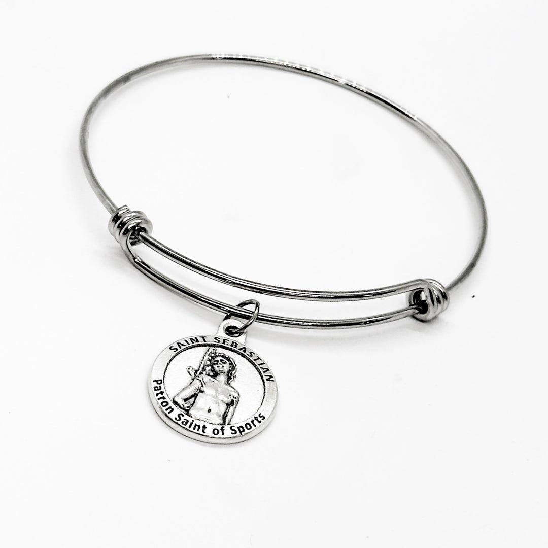 Saint Sebastian Patron Saint of Sports Charm Bangle Bracelet, With God ...