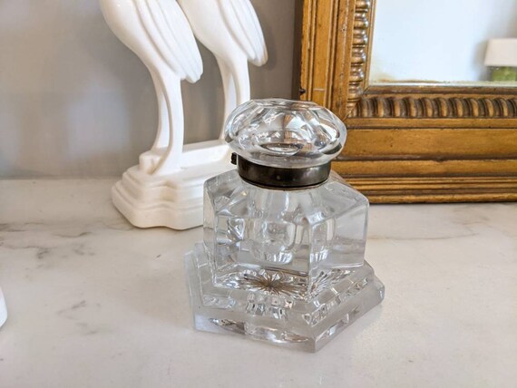 Collectible Glass Large Vintage Lead Crystal Paperweight Inkwell Art ...