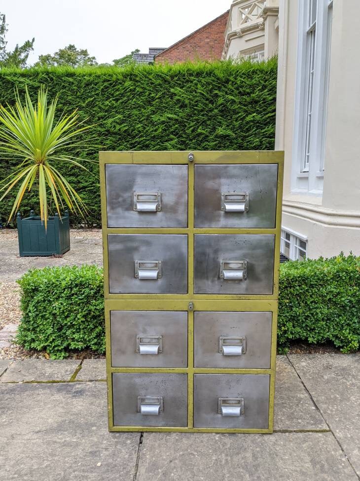 A Vintage 1950s Industrial Steel Bank of Drawers - Etsy UK
