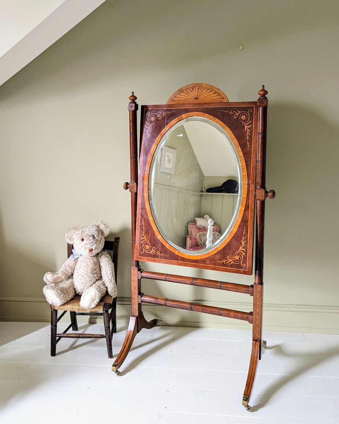 An Antique Edwardian Cheval Mirror in the Sheraton Revival Style C1900 ...