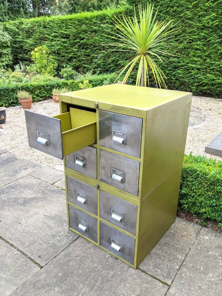 A Vintage 1950s Industrial Steel Bank of Drawers - Etsy UK