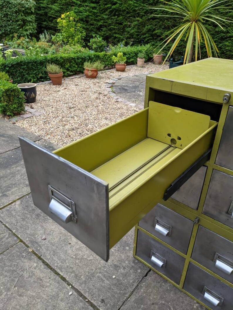 A Vintage 1950s Industrial Steel Bank of Drawers - Etsy UK
