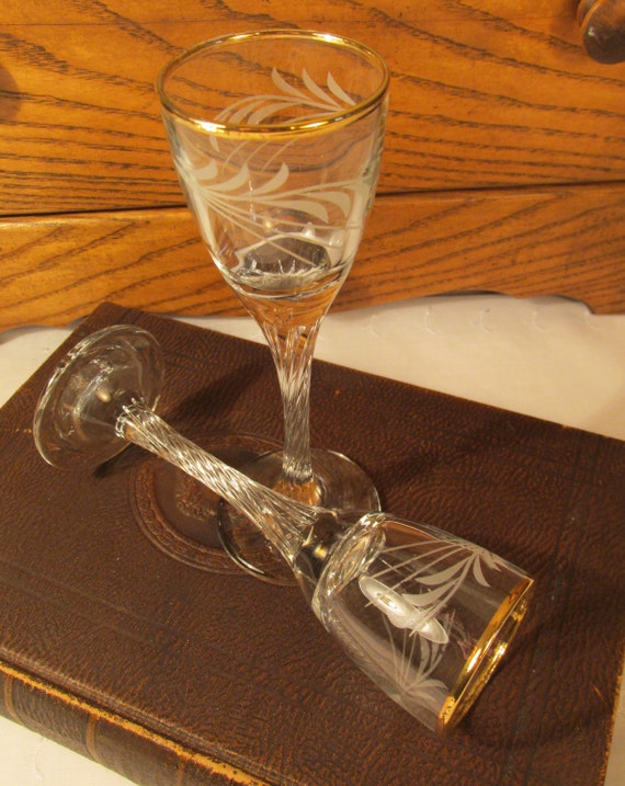 Items Similar To 2 Etched Cordial Glasses With Twisted Stems On Etsy