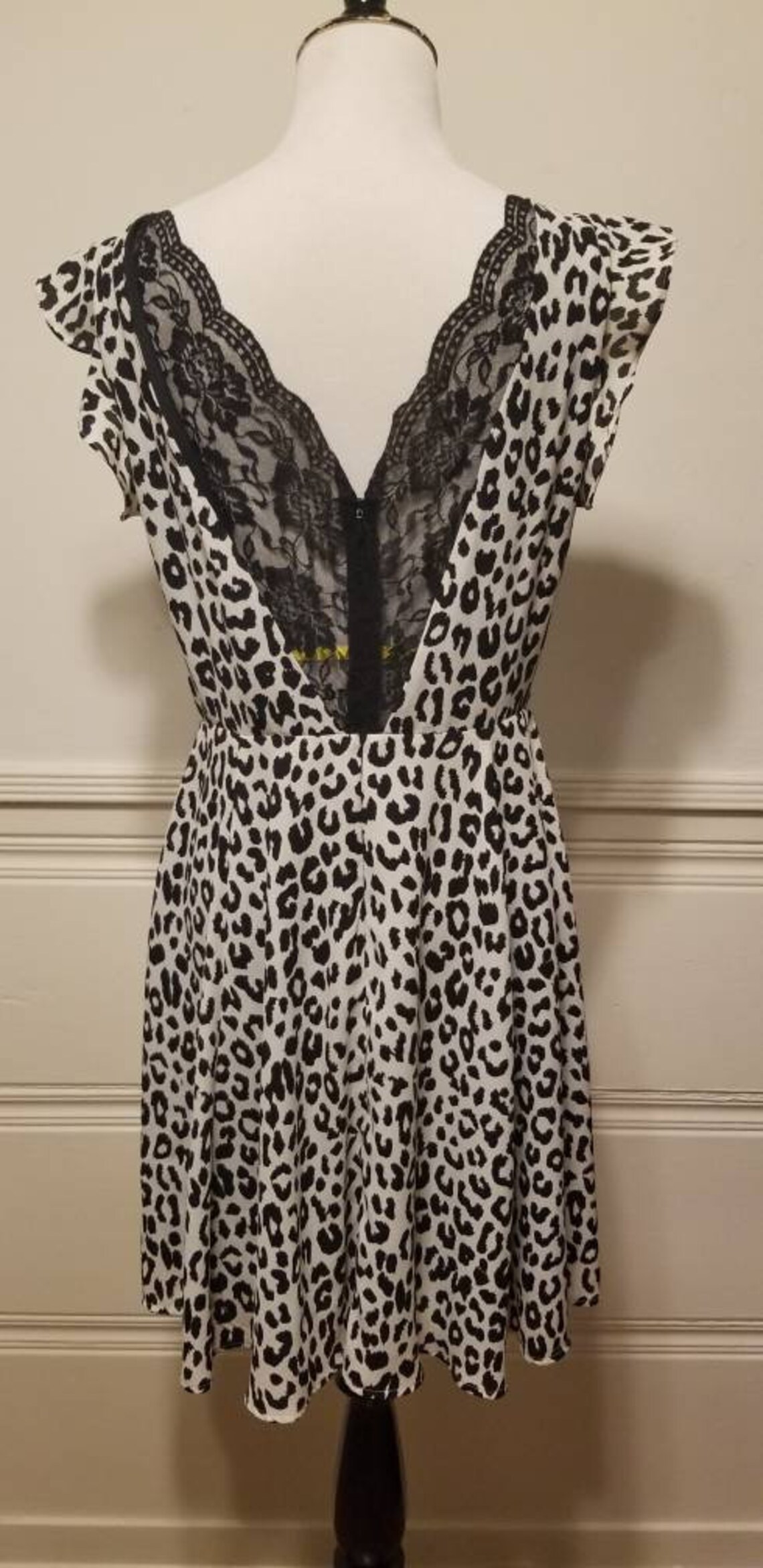 Black and White With Lace Animal Print Cap Sleeve Dress | Etsy