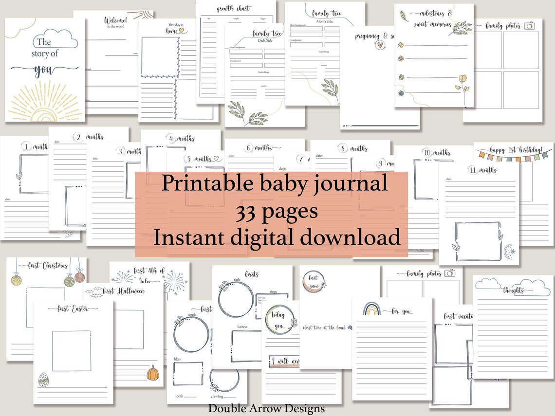 Printable Baby Memory Book: Hand-drawn First Year Milestones (letter ...