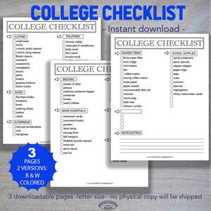 Printable College Checklist | Packing List| Instant Download Pdf Letter ...