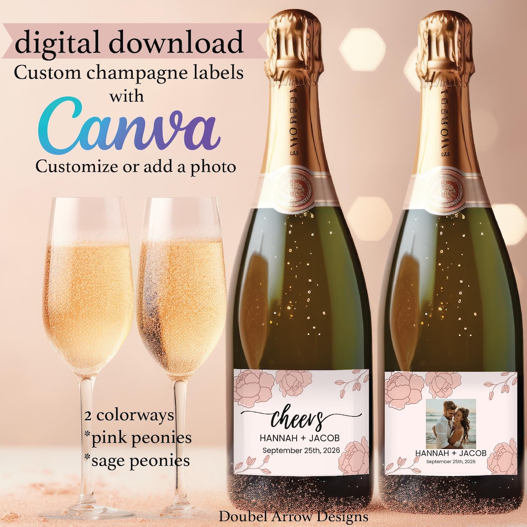 Printable Champagne Labels for Engagement, Bridal Shower Labels, and ...