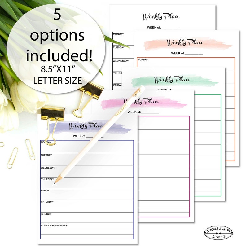 Weekly Planner Printable to Do List 5 Colors to Choose From Instant ...