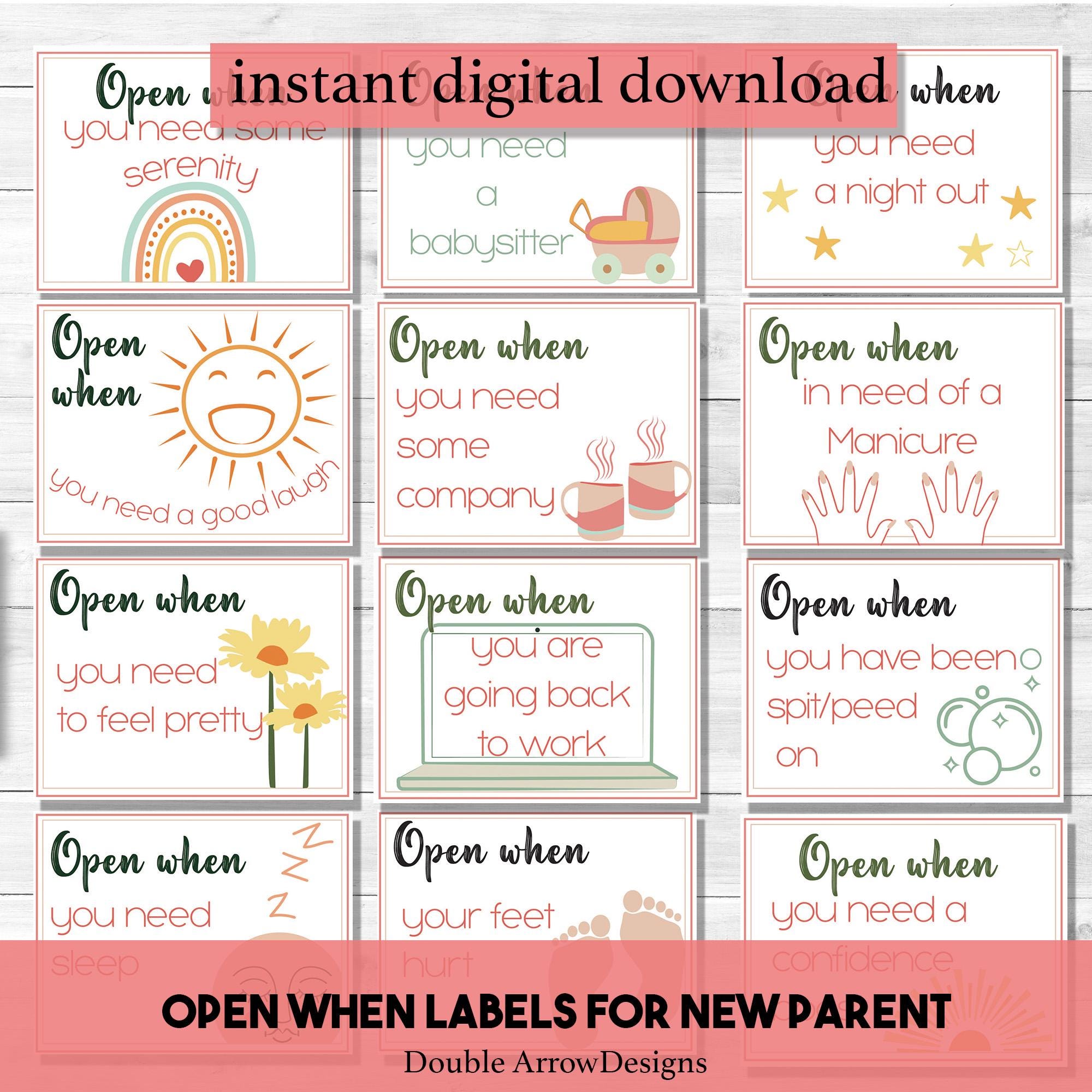 Open When Envelope Labels- New Mom- Dad or Parent| Instant Download Pdf ...