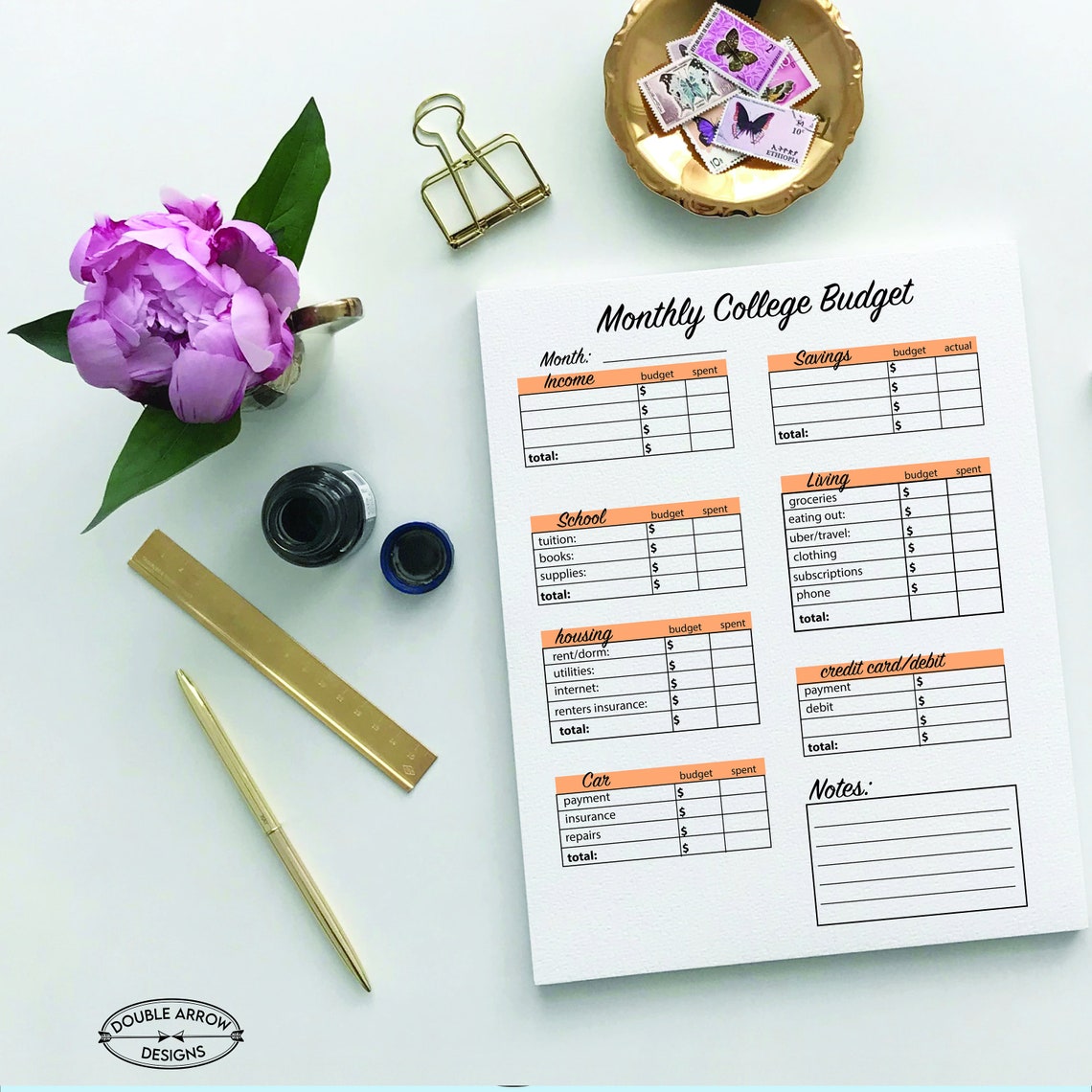 Printable College Budget Instant Download Pdf Letter Size - Etsy