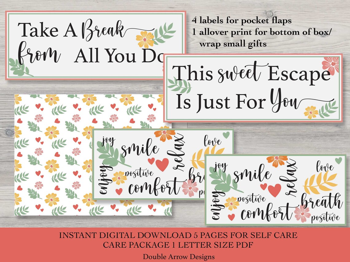 Self Care Package Labels: Printable DIY Gift (PDF Download, Letter Size ...