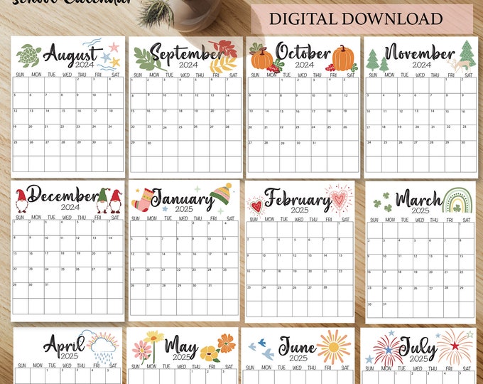 2024 2025 Calendar Printable, School Calendar, 24-25 Calendar ...