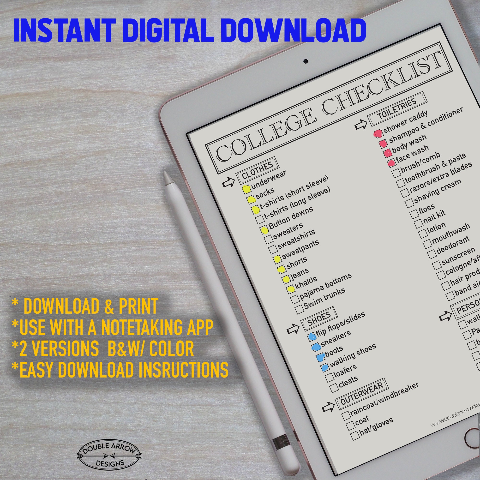 Printable College Checklist | Packing List| Instant Download Pdf Letter ...