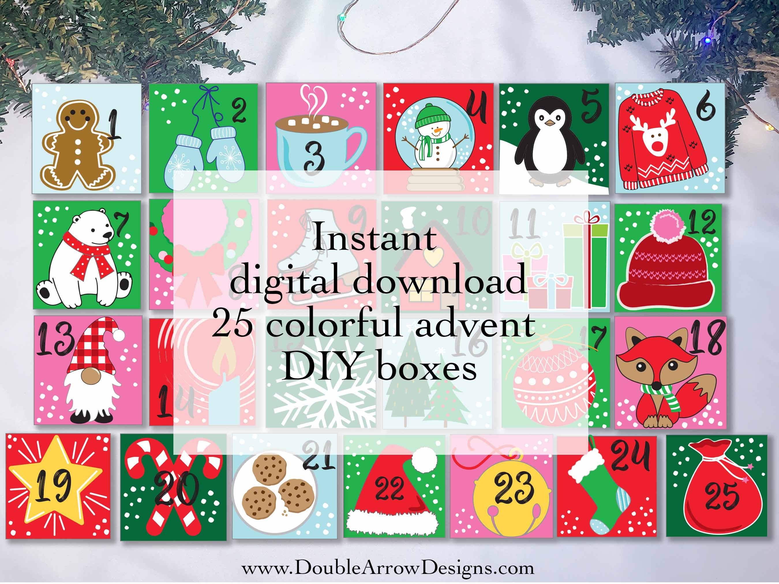 Printable Advent Paper Boxes, DIY Paper Christmas Boxes,advent Calendar ...