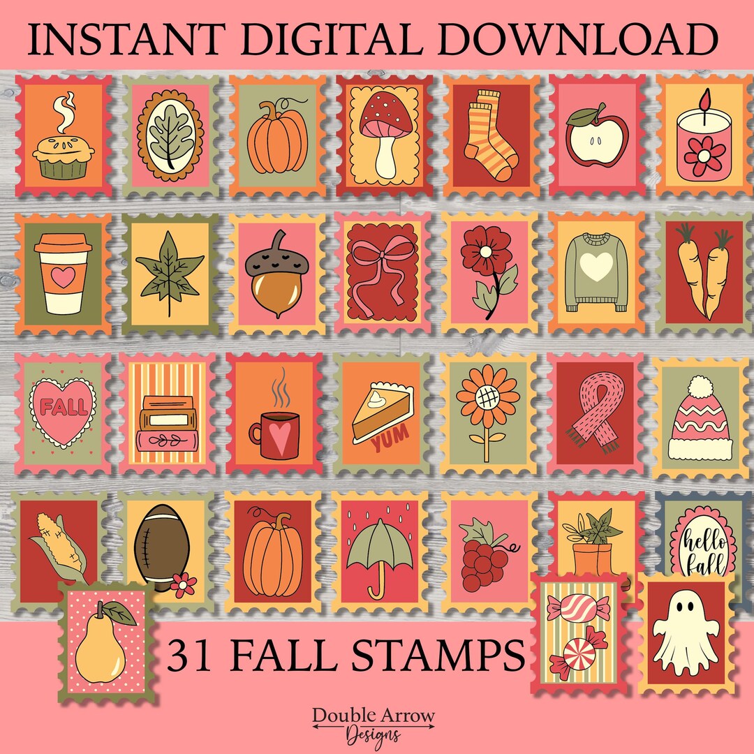 Fall Postage Stamp Clipart, Printable Autumn Stamps, Cozy Season ...