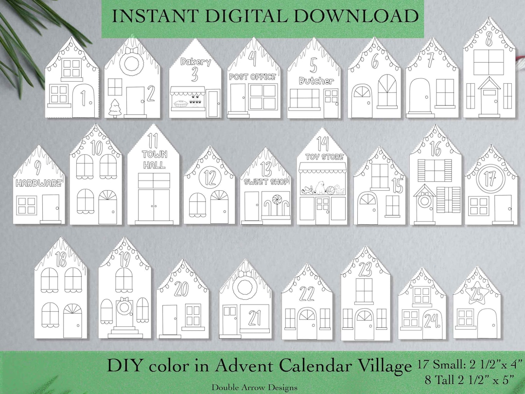 Printable Paper Advent Houses, Color in DIY Paper Christmas Village ...