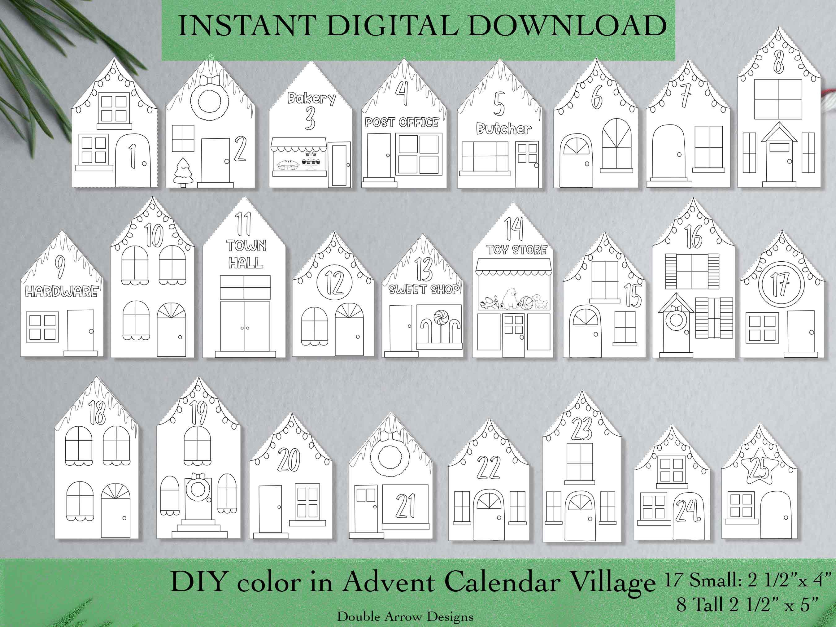 Printable Paper Advent Houses, Color in DIY Paper Christmas Village ...