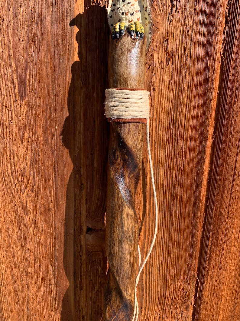 Handmade Red-tailed Hawk Walking Stick: Spiral Carved Poplar Wood - Etsy