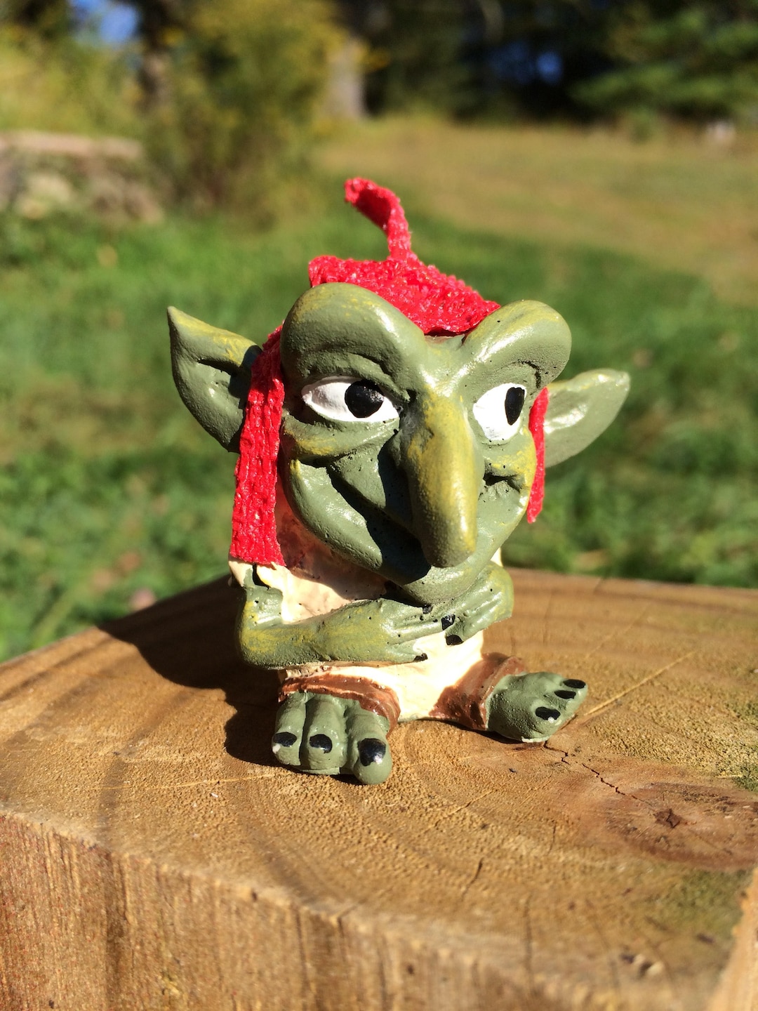 Miniature Pocket Goblin: Faerie Garden Troll With Red Felt Cap - Etsy