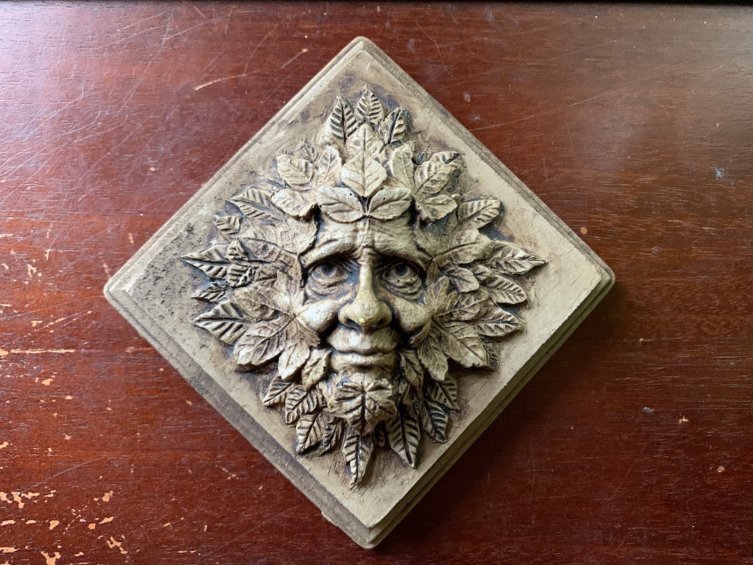 Green Man Leafy Face Wall Hanging Plaque Whimsical Home or Garden Decor ...