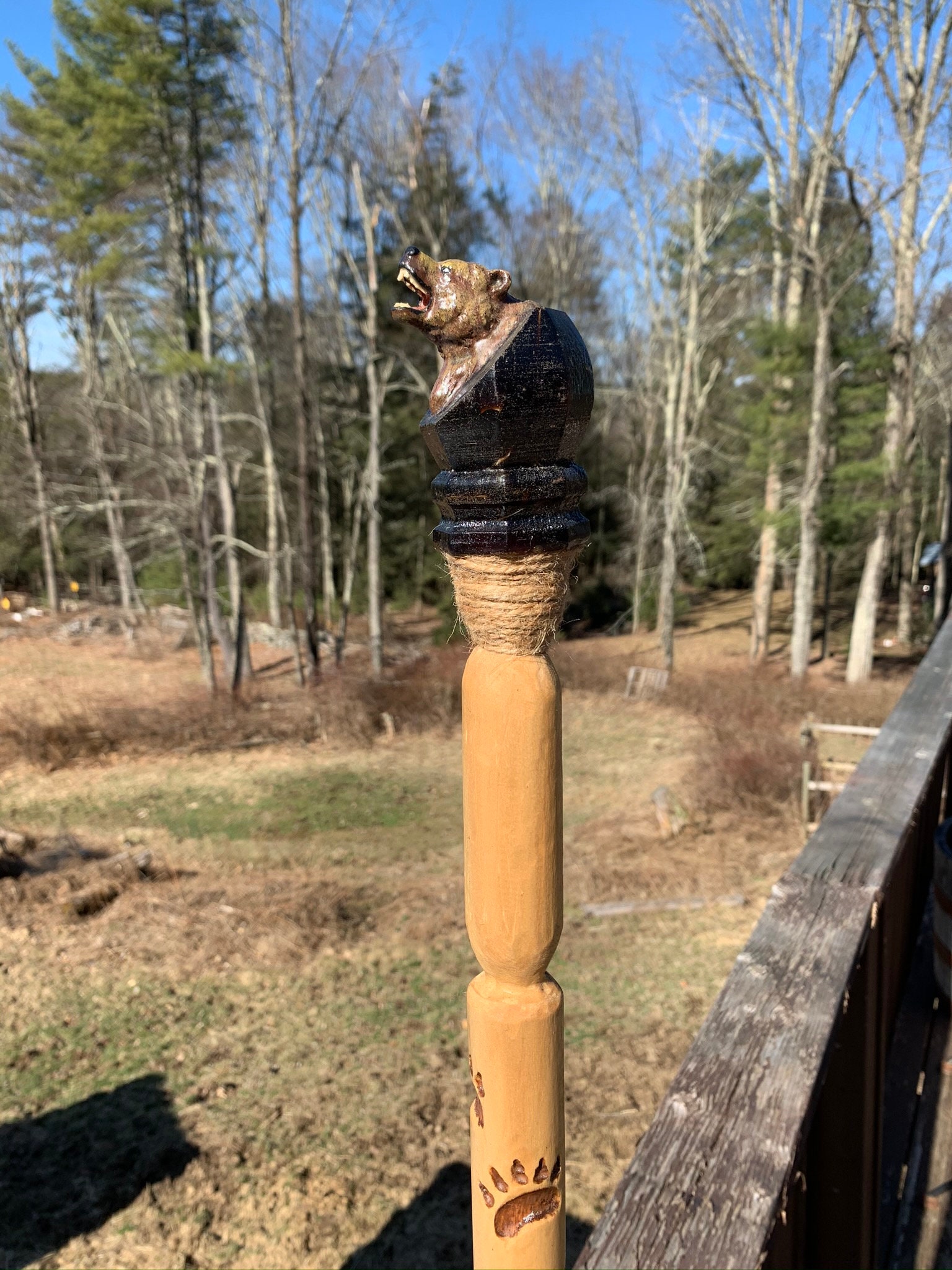 Handmade Grizzly Bear Walking Stick: Carved Poplar Wood, Rustic Hemp - Etsy