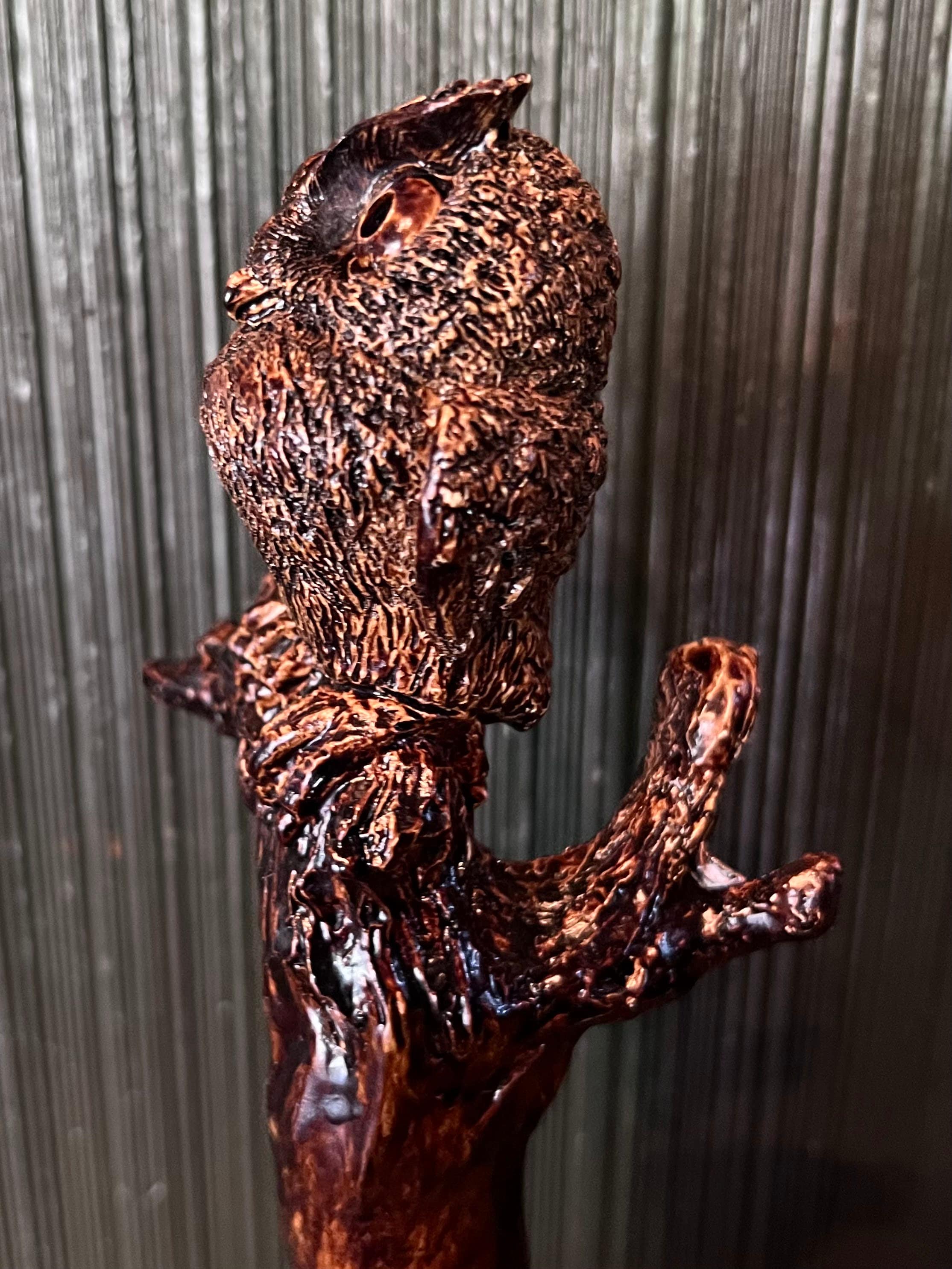Owl Walking Stick Made From Rustic Spiral Carved Poplar Wood - Etsy