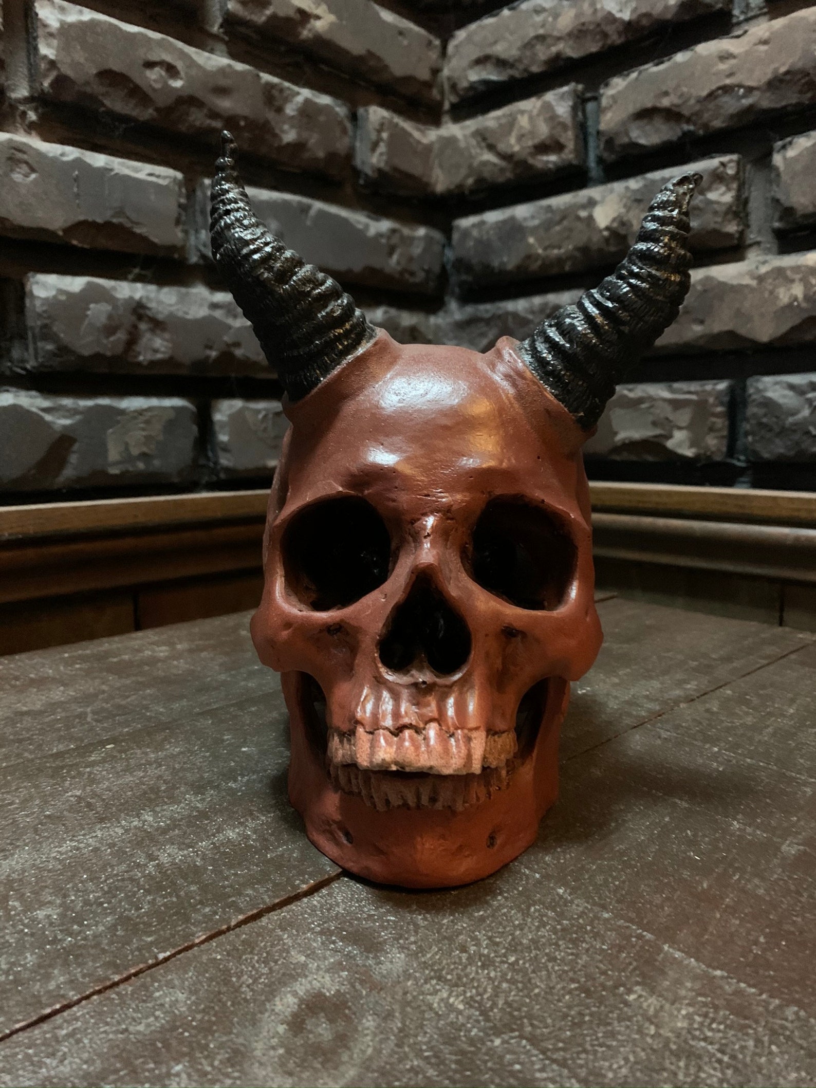 Demon Skull Prop With Twisted Horns Life Sized Haunted Home | Etsy