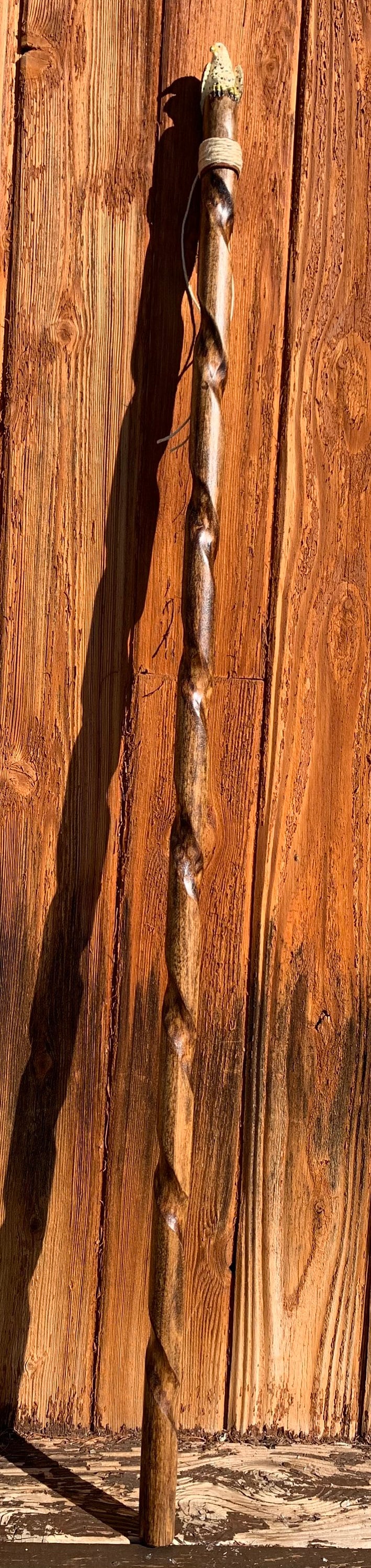 Handmade Red-tailed Hawk Walking Stick: Spiral Carved Poplar Wood - Etsy