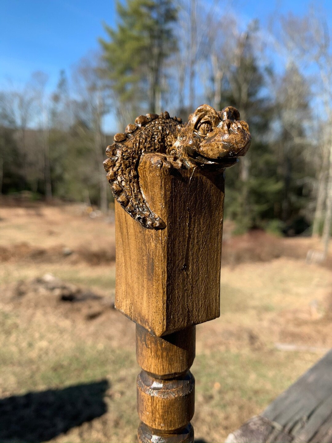 Smiling Little Dragon Topped Walking Stick Made From Poplar Wood - Etsy