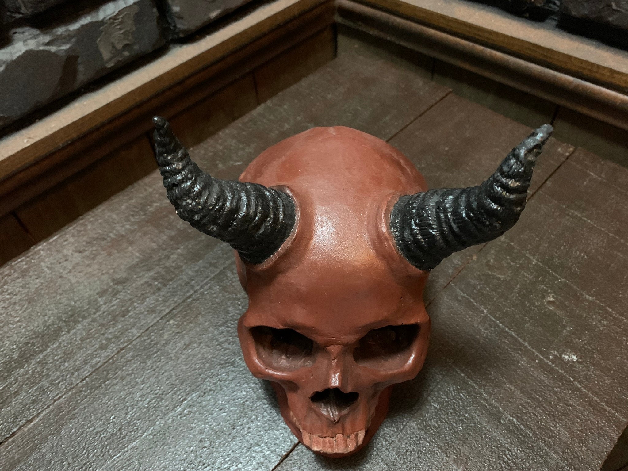 Demon Skull Prop With Twisted Horns Life Sized Haunted Home | Etsy