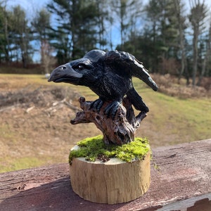Raven Figurine: Gnarled Branch, Mossy Wood Base - Etsy