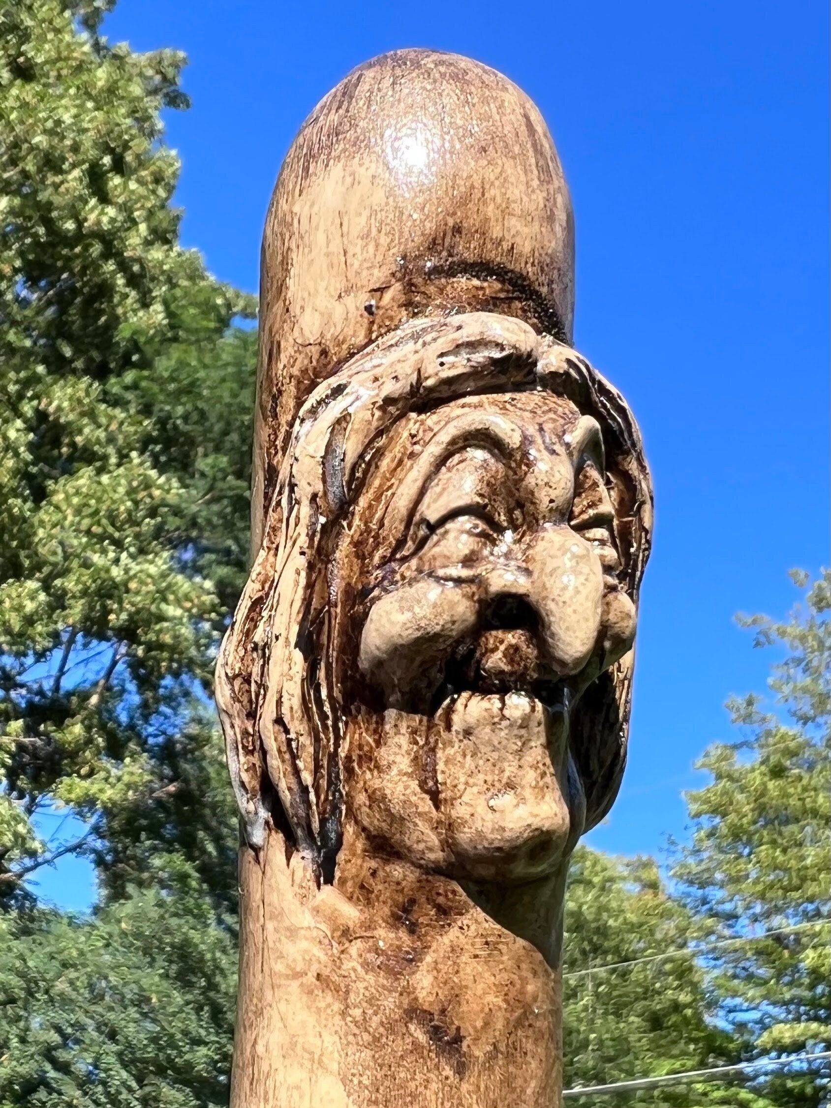 Baba Yaga Walking Stick: Hand Carved Poplar Wood, Resin Face - Etsy