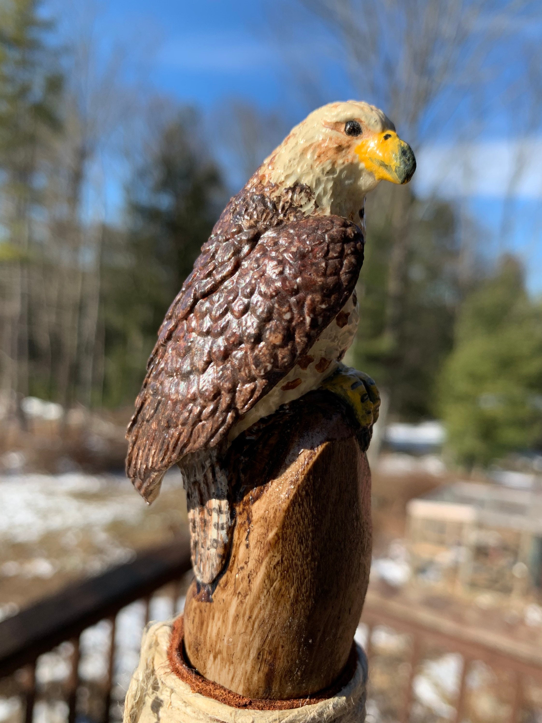 Handmade Red-tailed Hawk Walking Stick: Spiral Carved Poplar Wood - Etsy