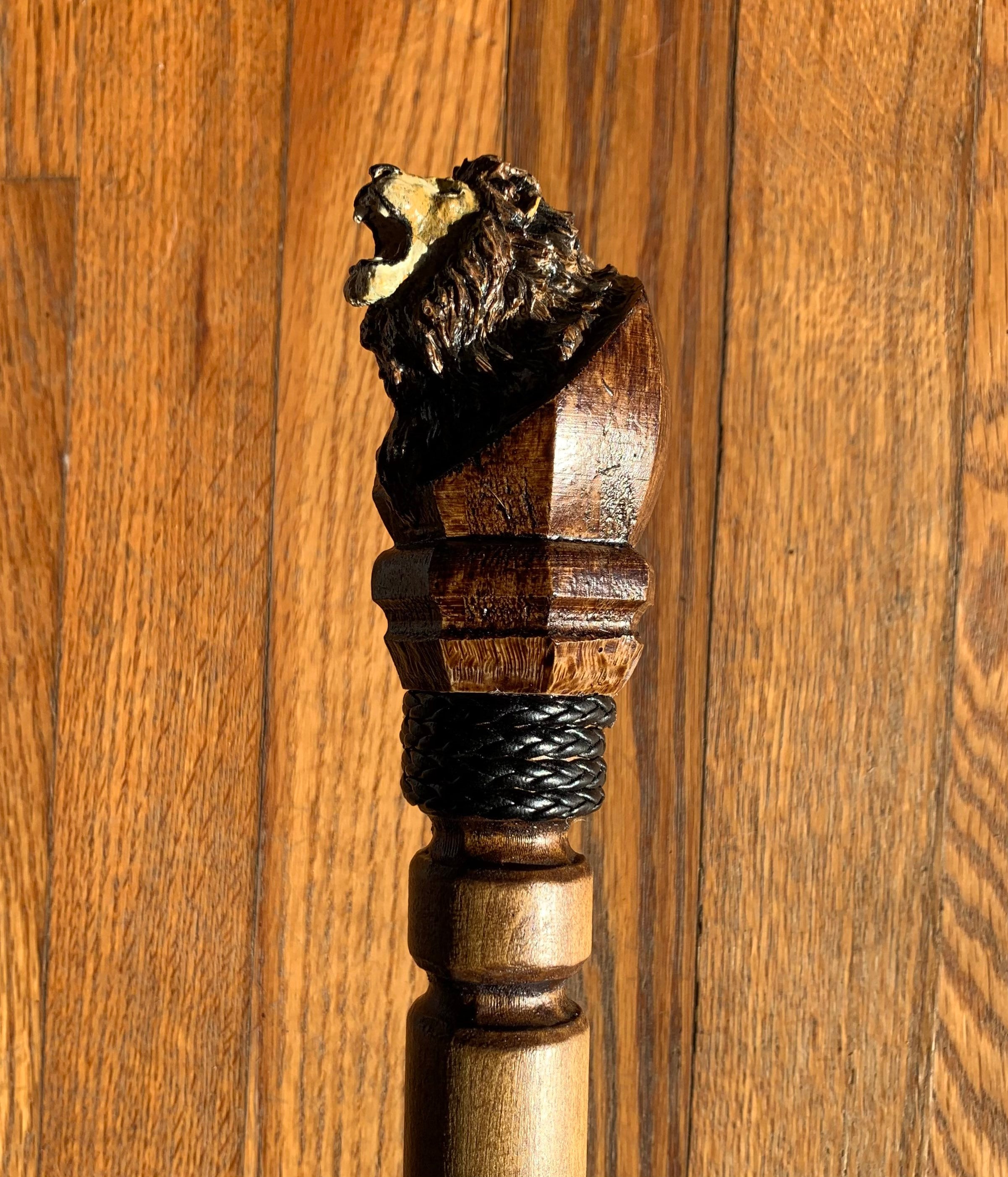 Lion's Head Poplar Hand Carved Walking Stick - Hiking Stick With A ...