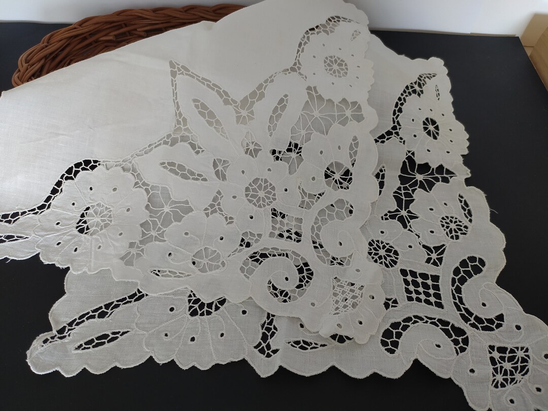 French Embroidery Coasters 2 Pcs Pair / Hand-made Broderie Anglaise ...