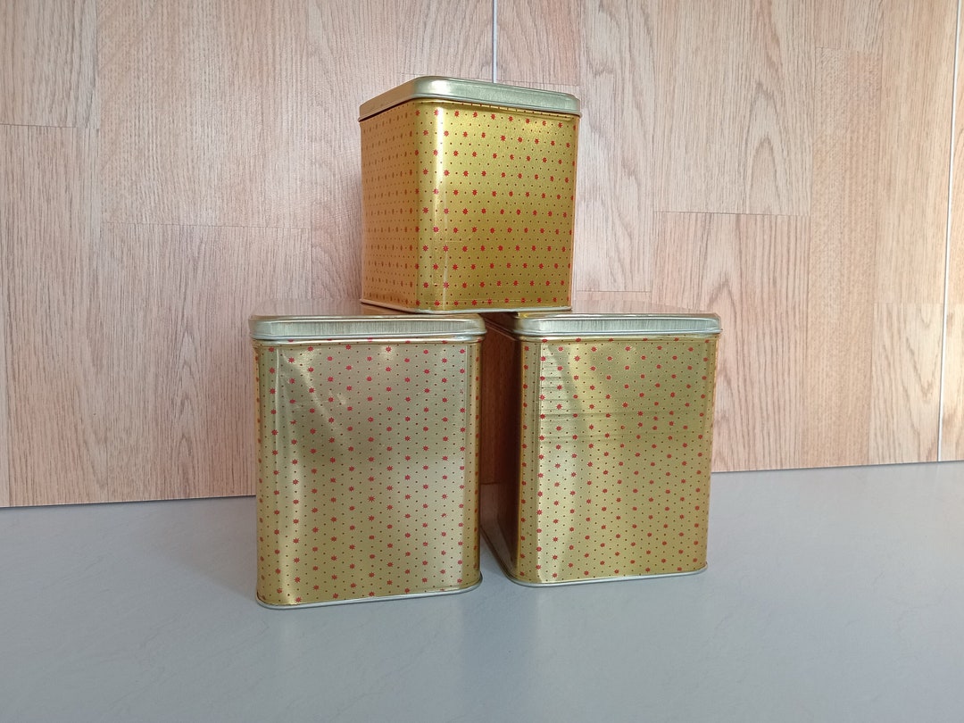 Gold Tin Canisters / Set of 3 Tins / Gold Stars Asterisk / Vintage Tin ...