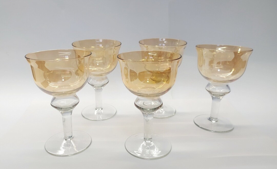 Caramel Cordial Glasses - Set of 5 / Yellow Color Glass Set / Vintage ...