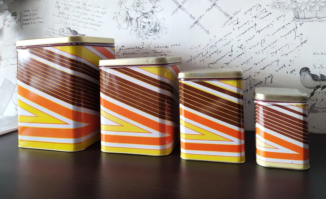 Tin Canister Set of 4 Pcs / Vintage Tin Set / Kitchen Storage / Mid ...