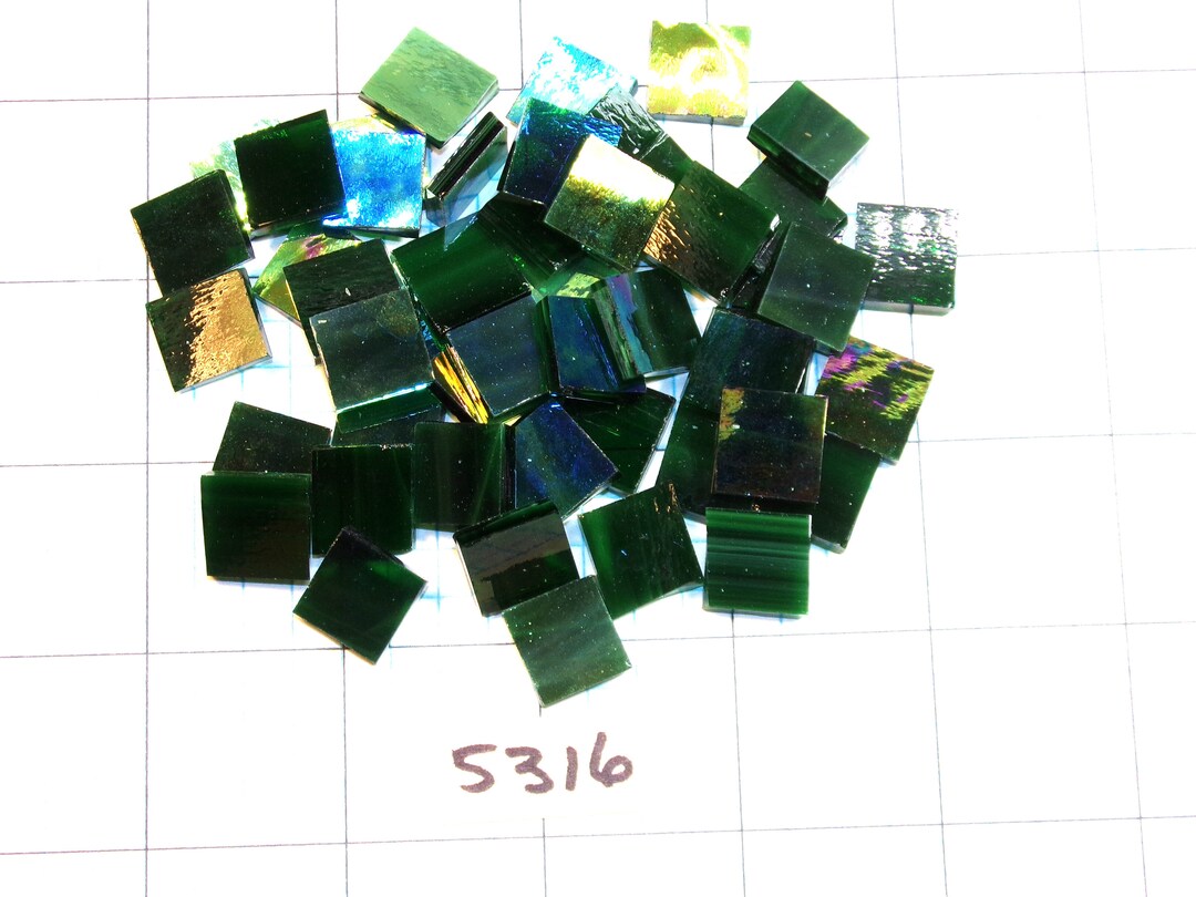 50 Pc 1/2 X 1/2 Square Stained Glass Mosaic Tiles Iridized Dark Green ...