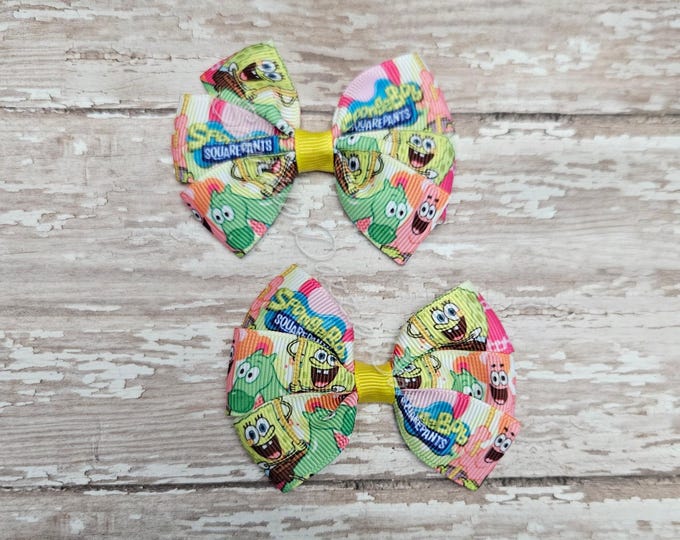 3 Inch Pigtails Inspired Sponge Bob Bow READY TO SHIP - Etsy