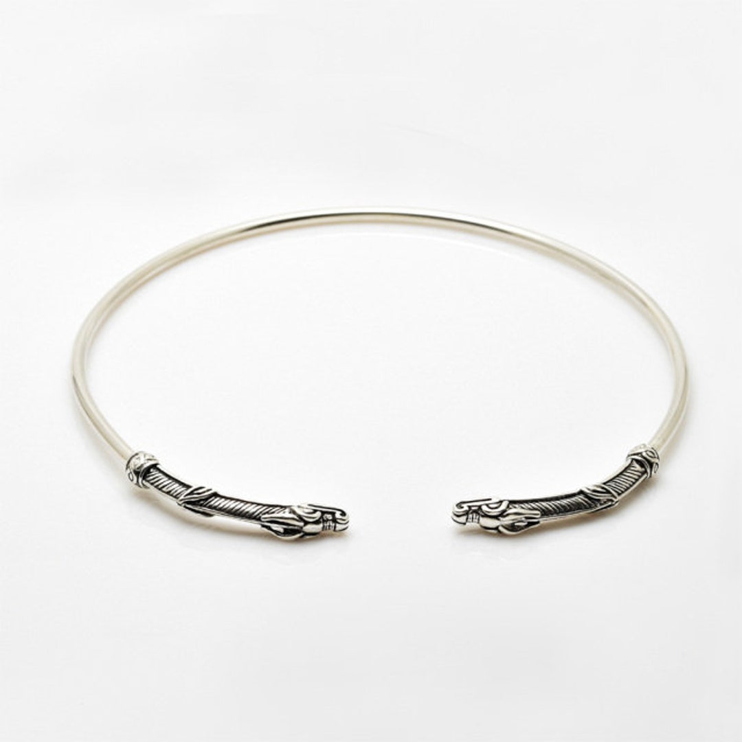 Celtic Dragon Neck Torc Adjustable in Solid Sterling Silver (LAST 1 ...