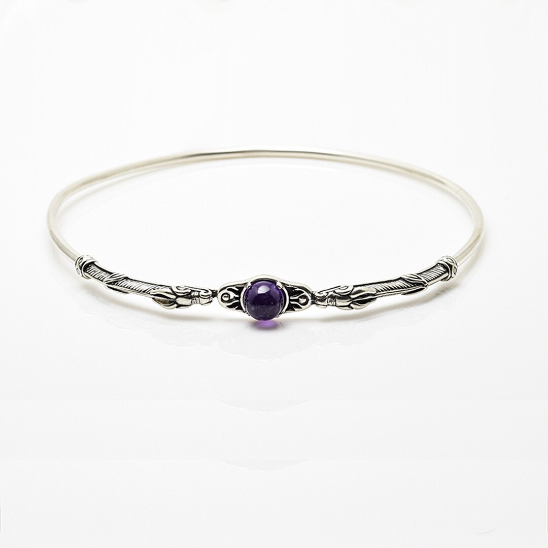 Celtic Dragon Neck Torc in Solid Sterling Silver With Gemstone - Etsy