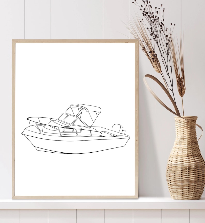 Boat Line Drawing From Photo - Custom Boat Outline Portrait - Boat One ...